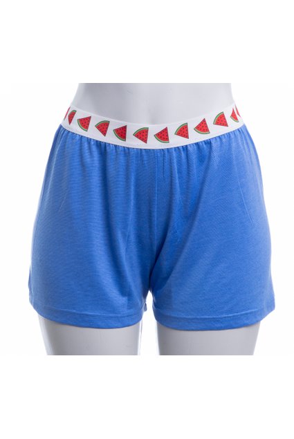 Short De Pijama Feminino Lua Chic Azul Elastico Melancia